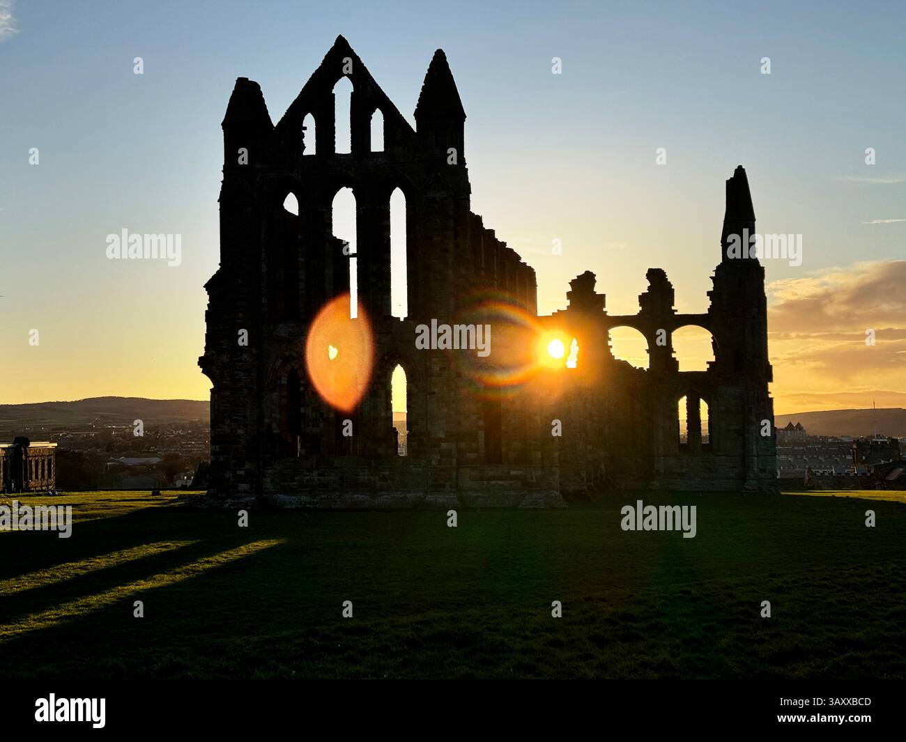 Whitby Abbey overlooking the North Sea on the East Cliff above Whitby ...