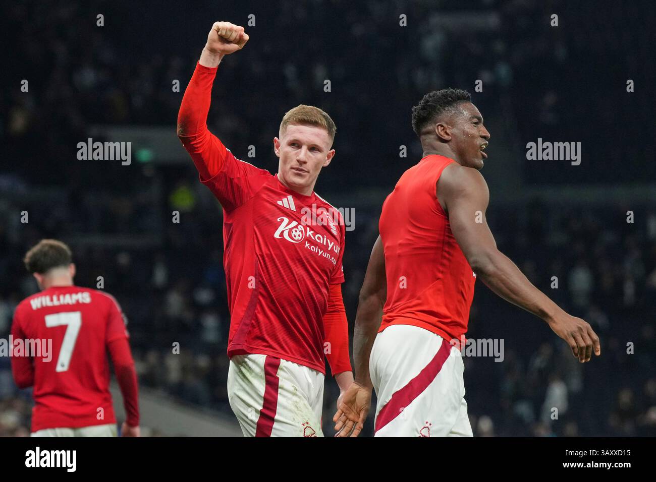 Nottingham Forest's Elliot Anderson, centre, celebrates after the ...