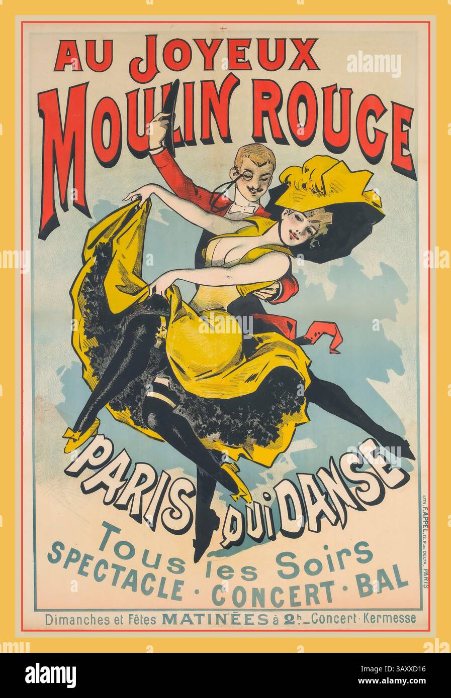 Vintage Paris Moulin Rouge Poster AT THE JOYOUS MOULIN ROUGE PARIS WHO ...