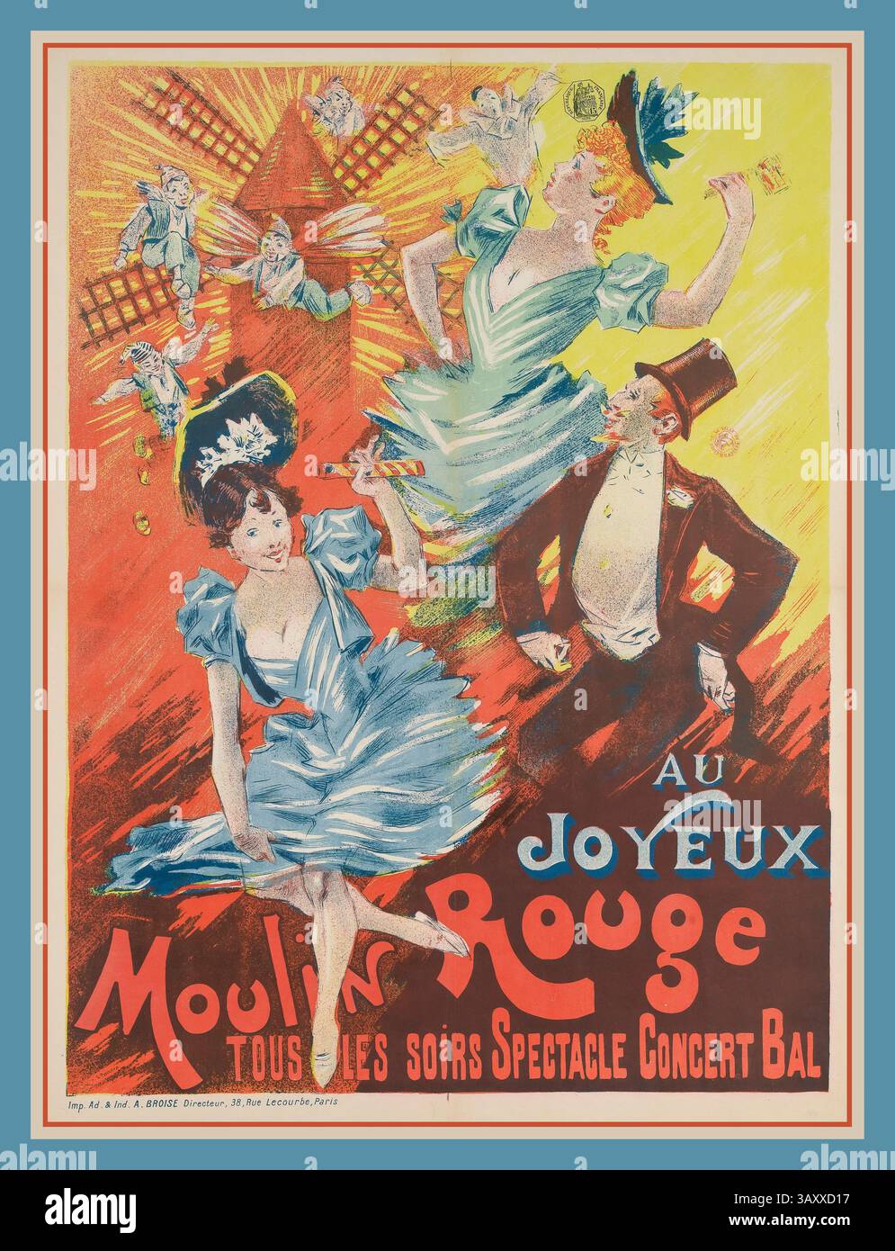 Vintage Moulin Rouge Poster Paris ‘AT THE JOYEUX’ Moulin Rouge EVERY EVENING SHOW CONCERT BALL G ...