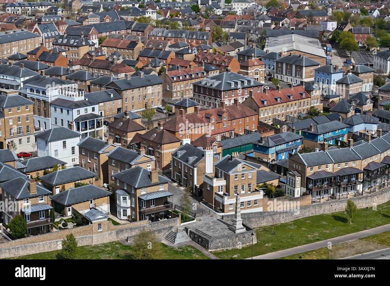 Poundbury, Dorchester, Dorset, UK. 21st April 2025. General aerial view ...