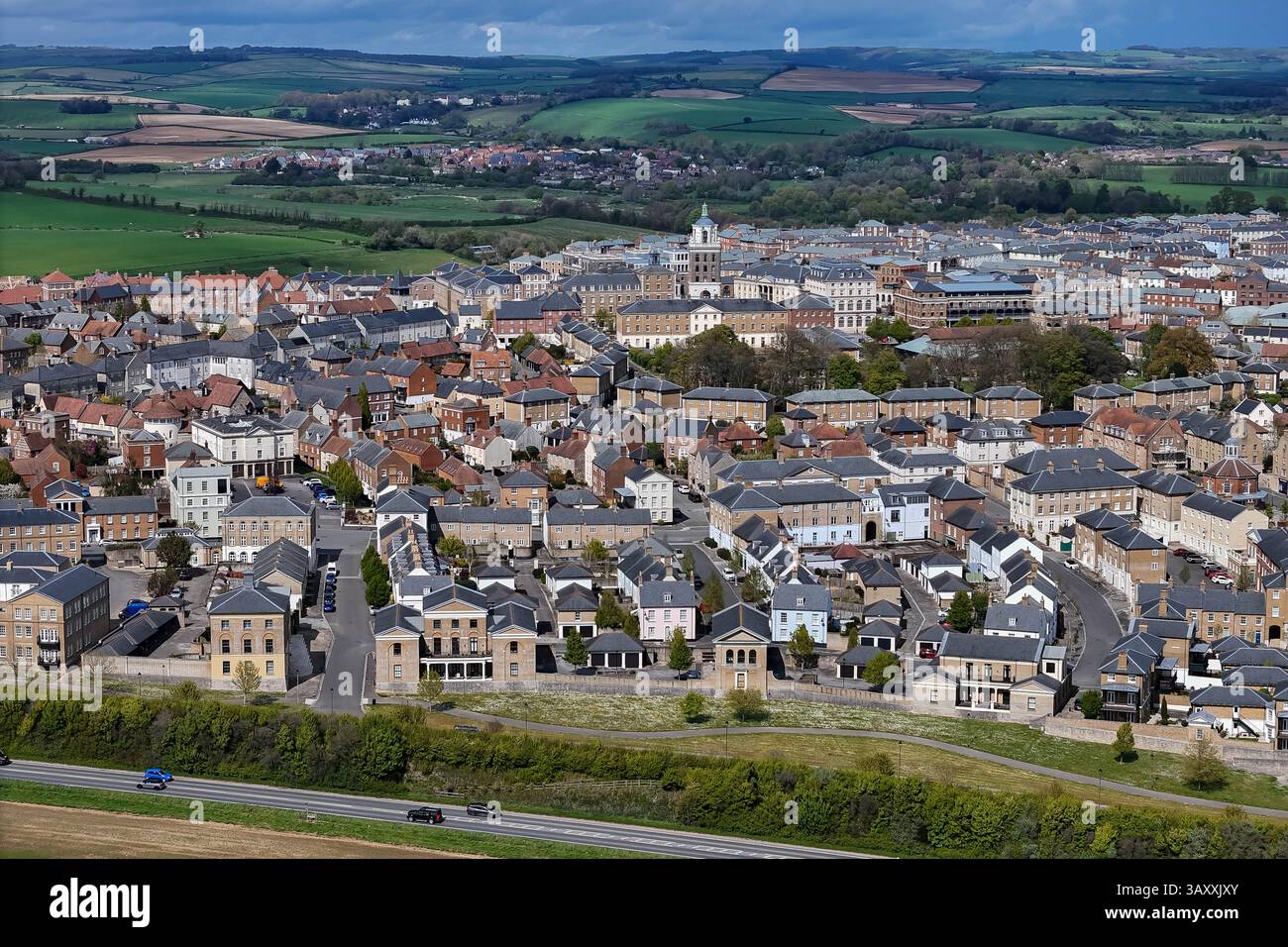 Poundbury, Dorchester, Dorset, UK. 21st April 2025. General aerial view ...