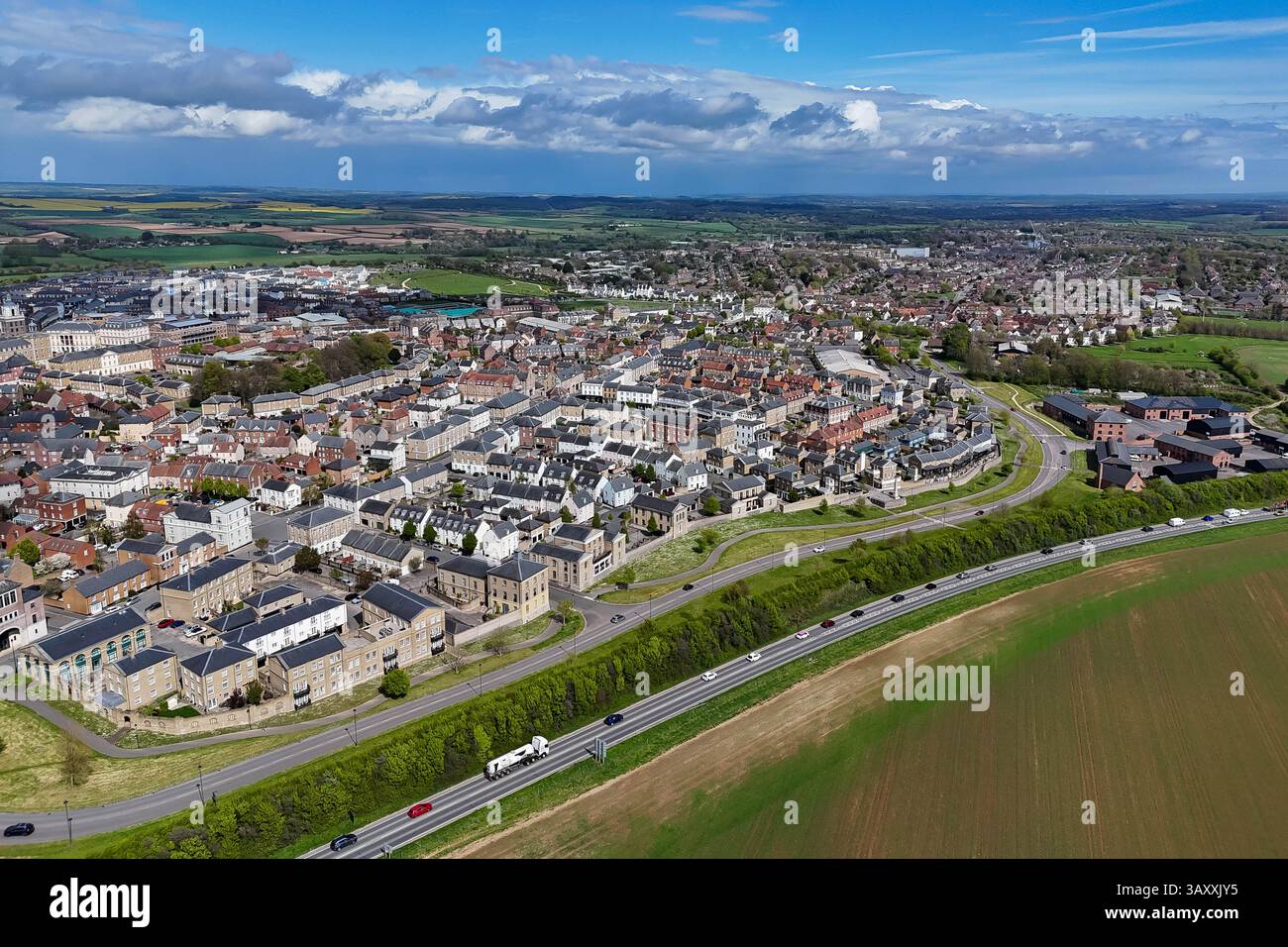 Poundbury, Dorchester, Dorset, UK. 21st April 2025. General aerial view ...