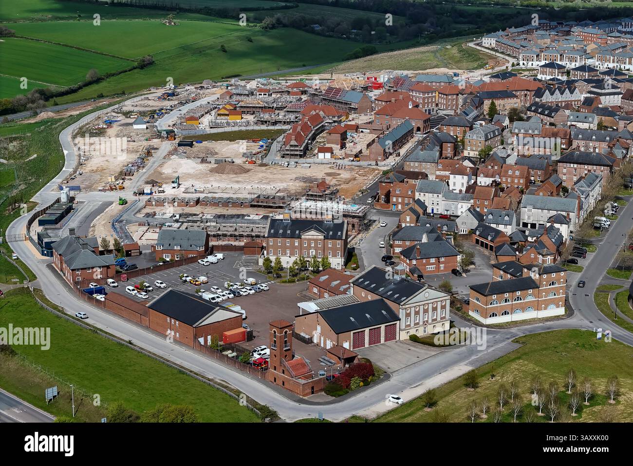 Poundbury, Dorchester, Dorset, UK. 21st April 2025. General aerial view ...