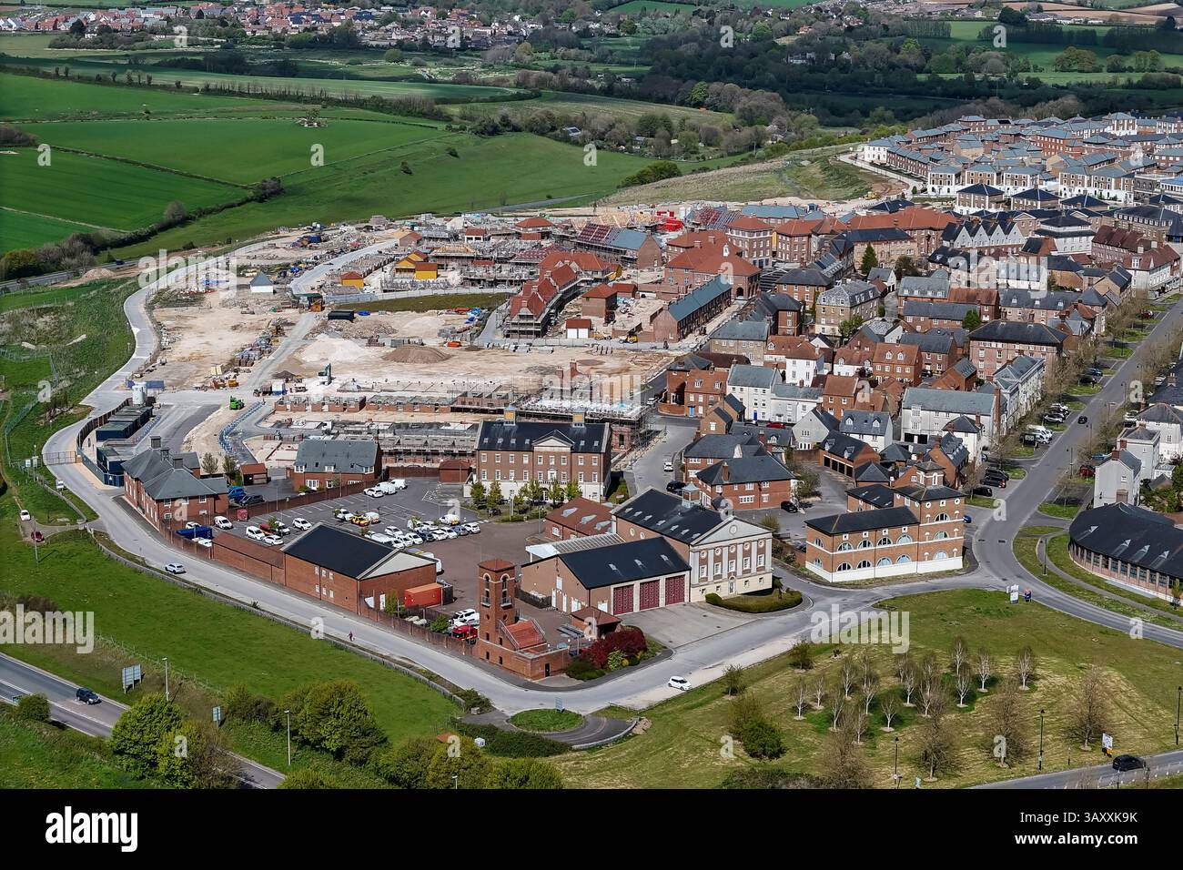 Poundbury, Dorchester, Dorset, UK. 21st April 2025. General aerial view ...