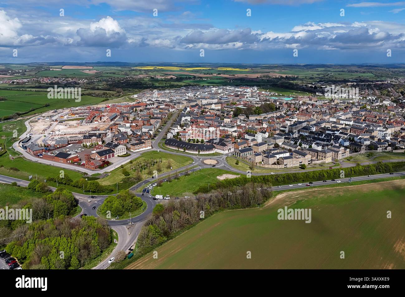 Poundbury, Dorchester, Dorset, UK. 21st April 2025. General aerial view ...