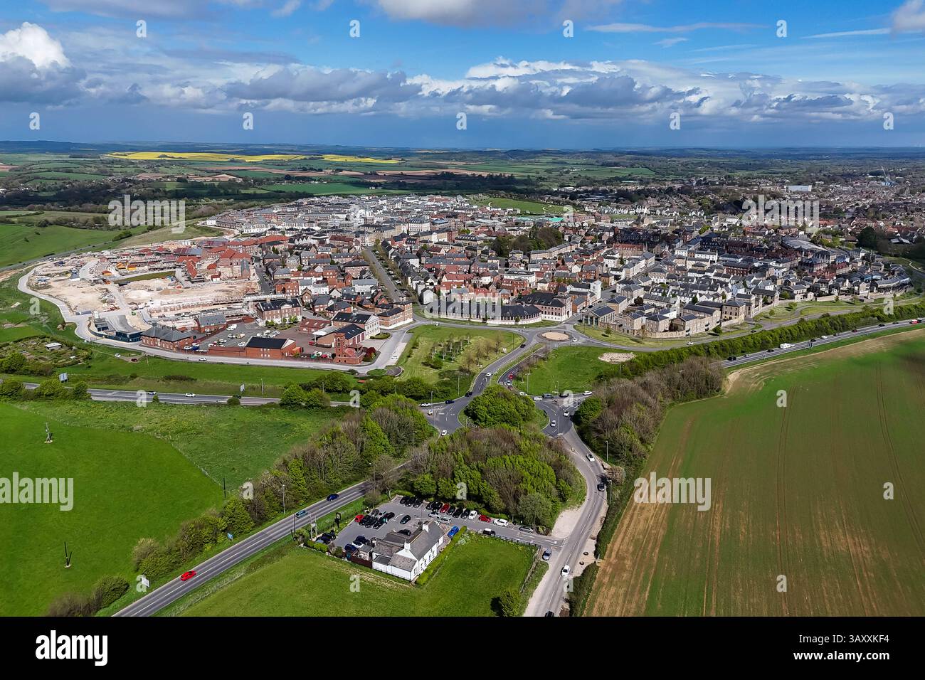 Poundbury, Dorchester, Dorset, UK. 21st April 2025. General aerial view ...