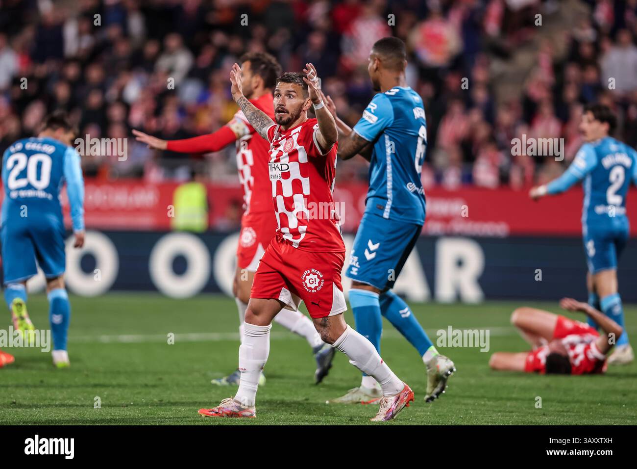 Cristian Portu of Girona FC gestures during the Spanish league, La Liga ...