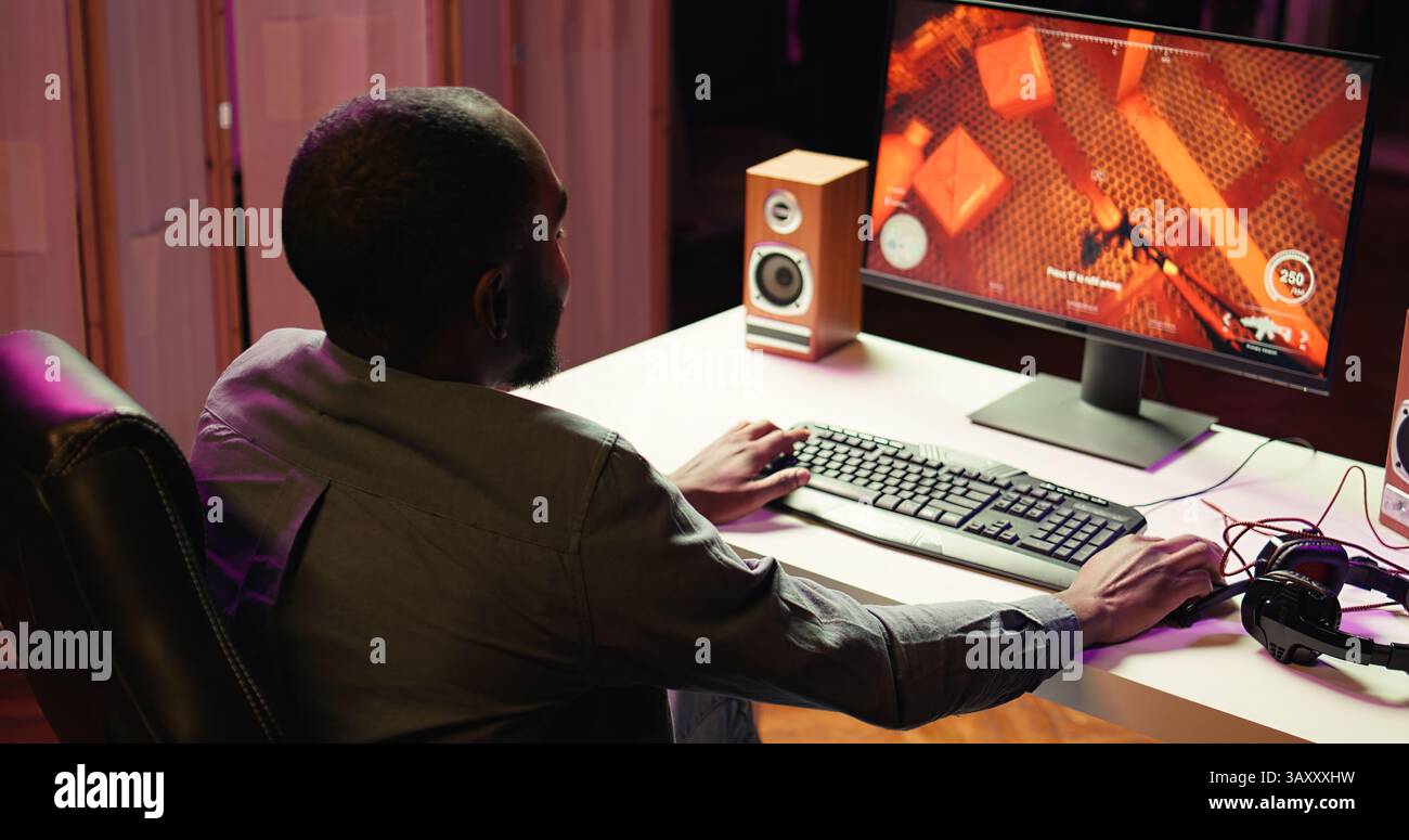 Excited professional streamer interacting fans hi-res stock photography ...