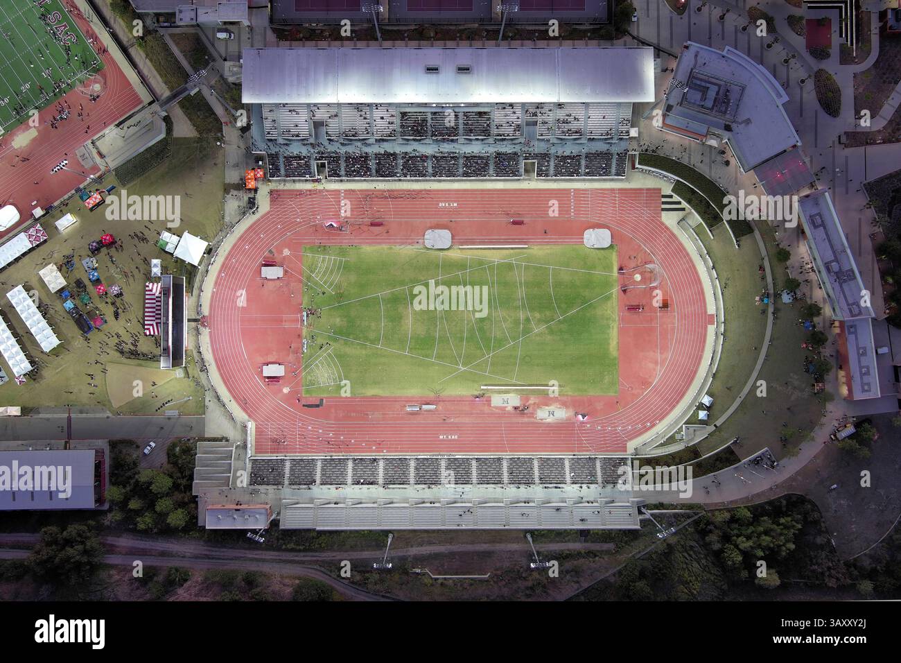 A general overall aerial view of Hilmer Lodge Stadium during the 65th ...