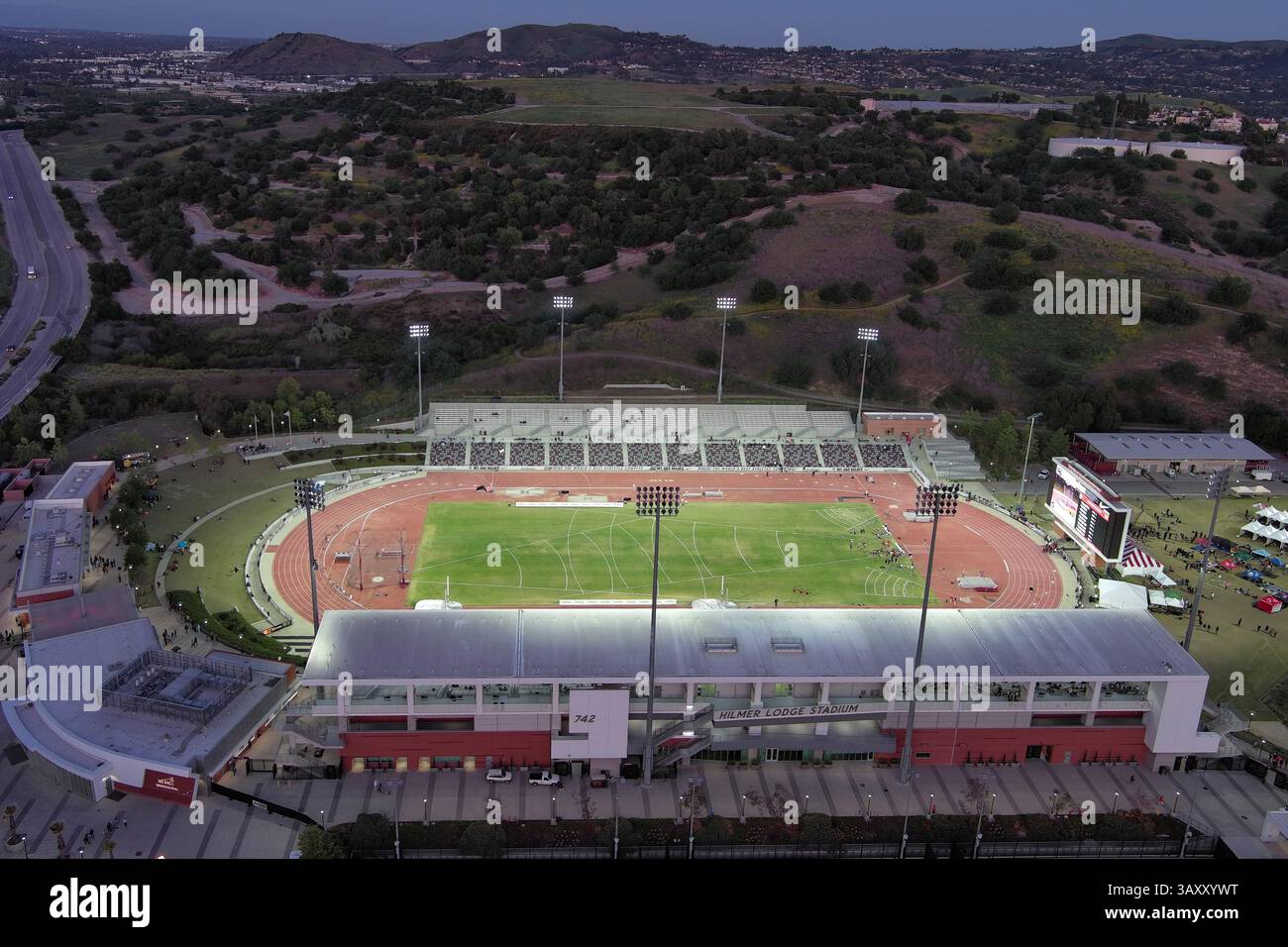 A general overall aerial view of Hilmer Lodge Stadium during the 65th ...
