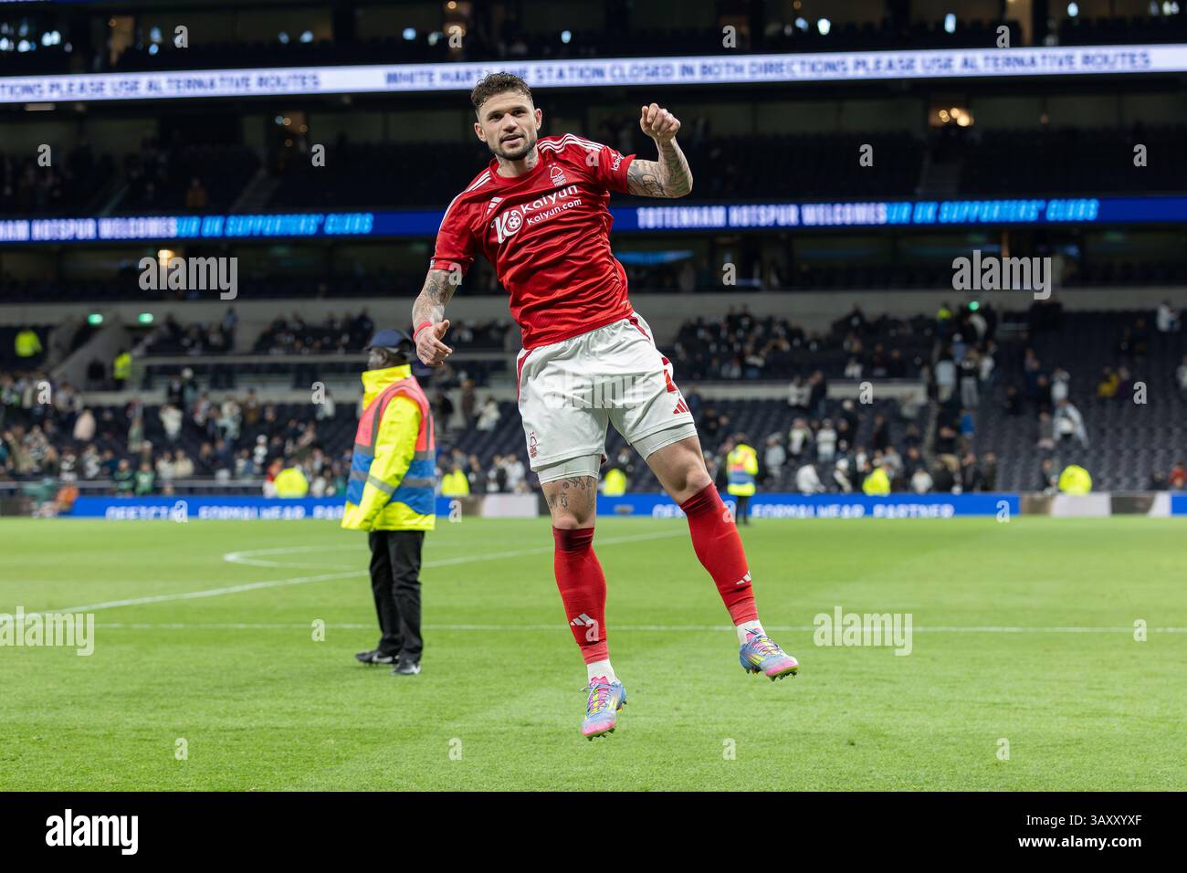London, United Kingdom on 21 April 2025 . Morato (4) of Nottingham ...