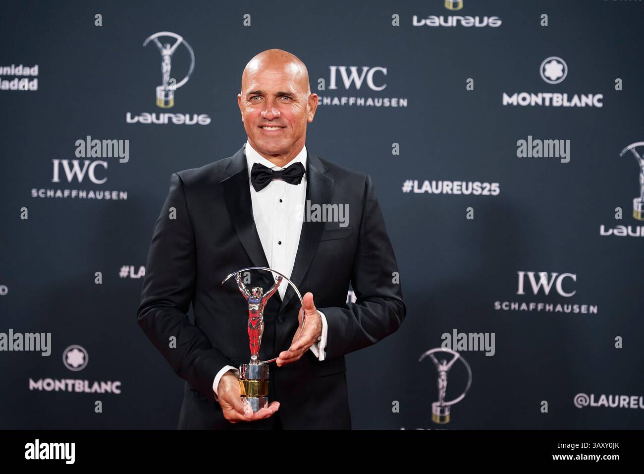 Kelly Slater poses as Winner at the 25th Anniversary Laureus World ...