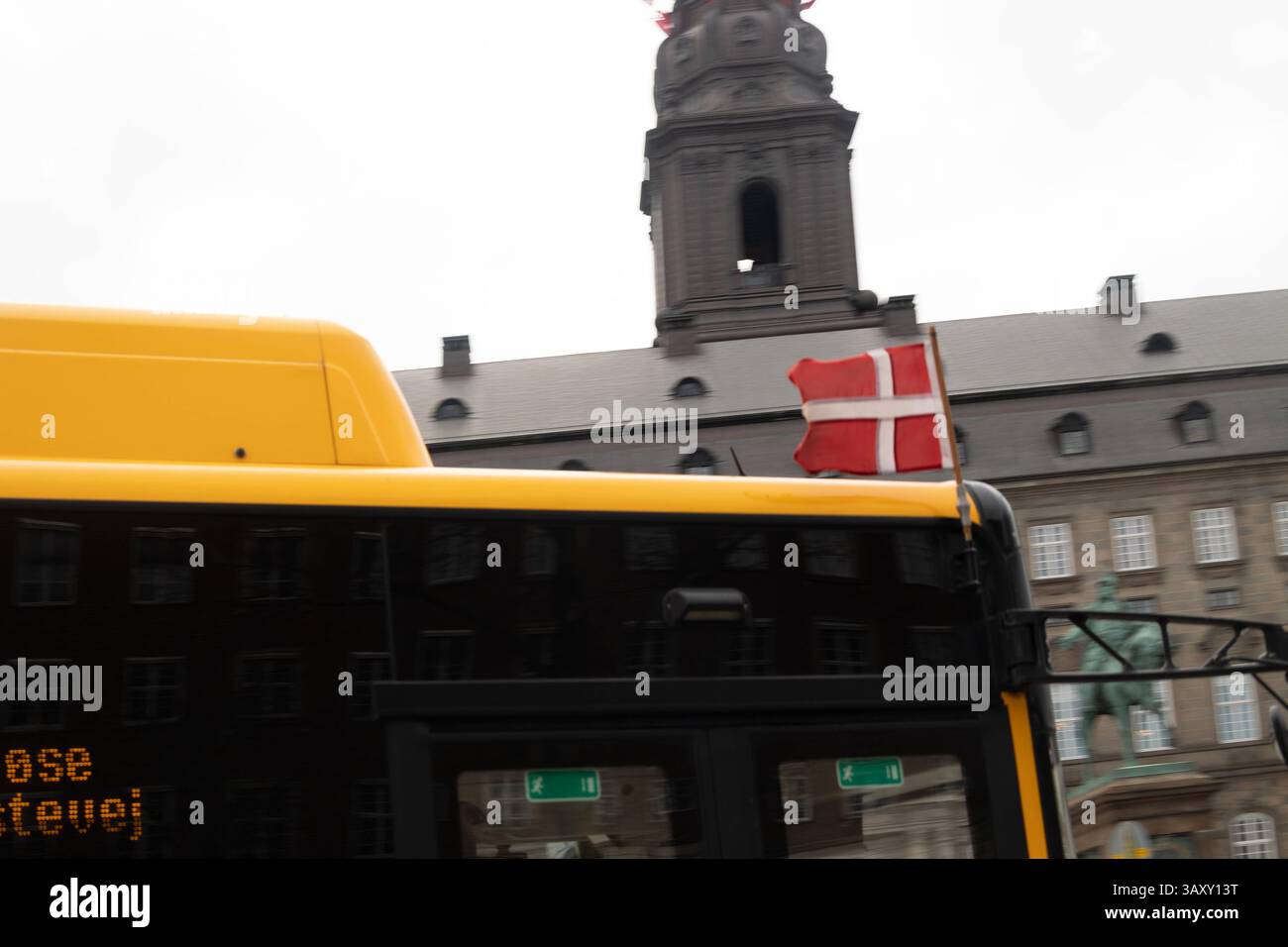 Buses drive with flags is seen in Copenhagen. Today, HRH Princess ...