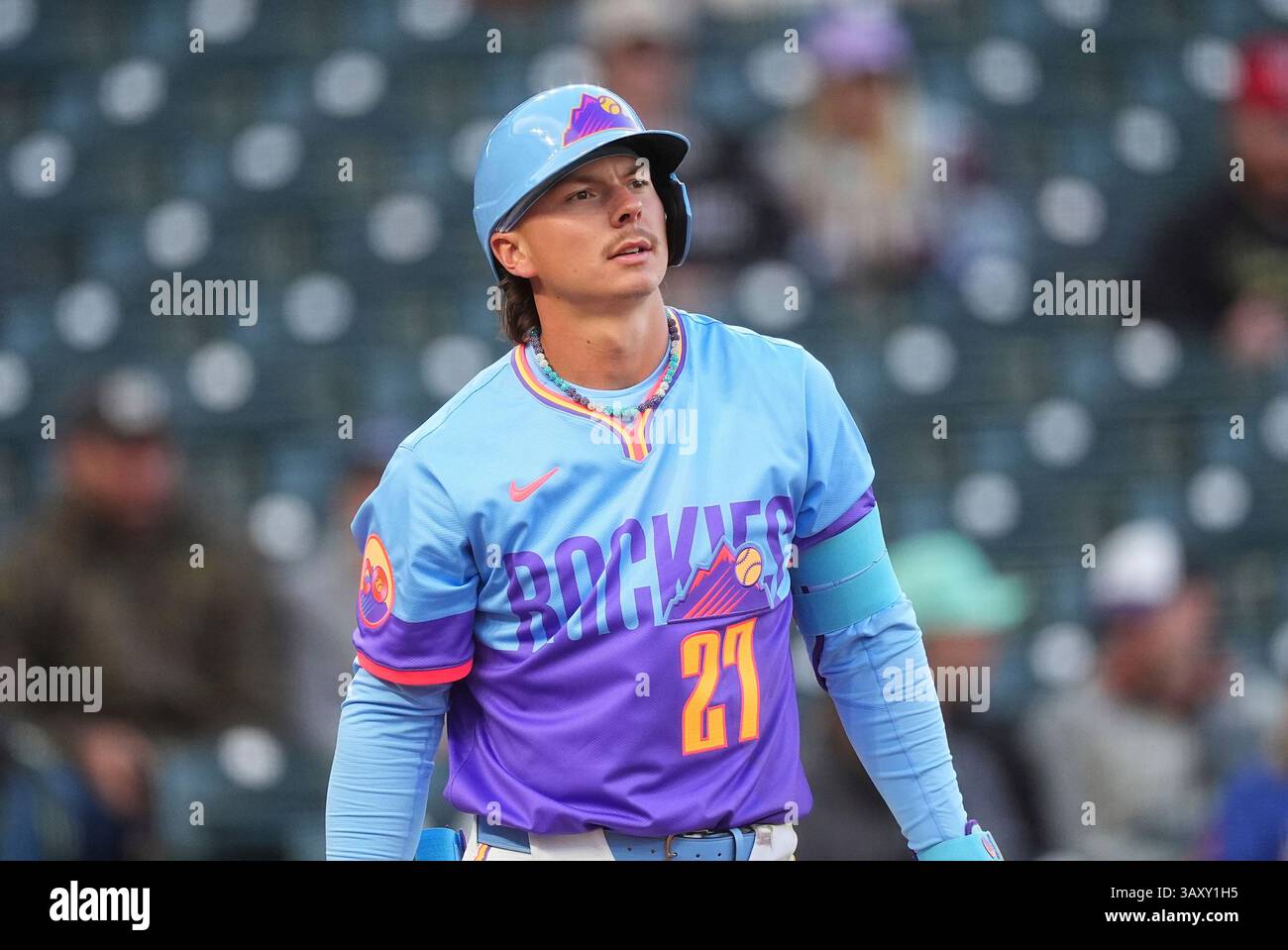 Colorado Rockies' Jordan Beck in the fourth inning of Game 2 of a split ...