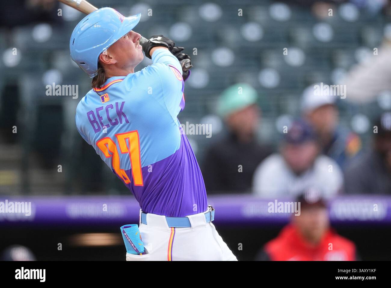 Colorado Rockies' Jordan Beck in the second inning of Game 2 of a split ...
