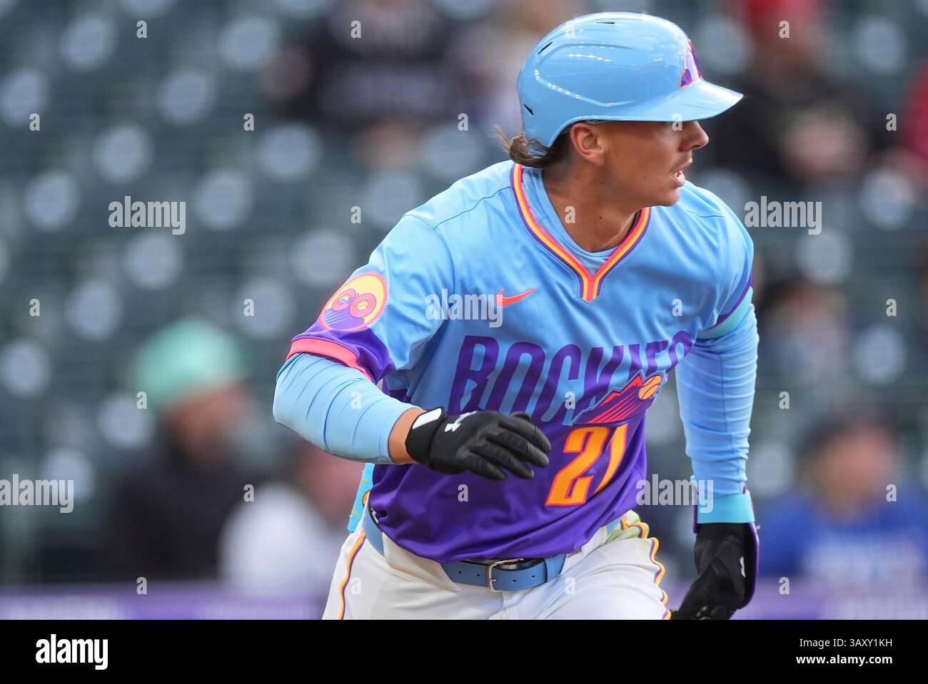 Colorado Rockies' Jordan Beck in the second inning of Game 2 of a split ...