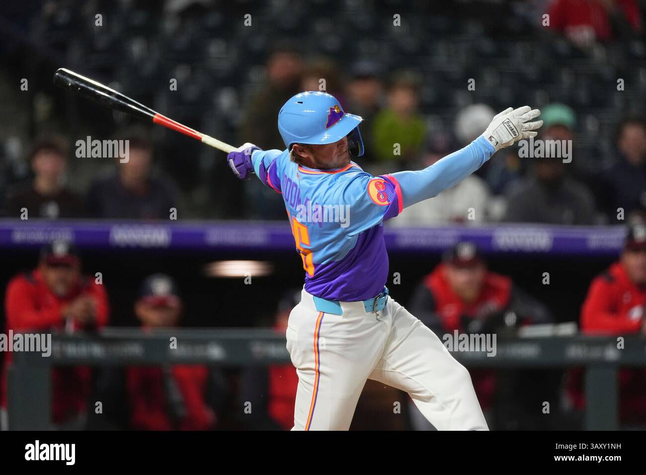 Colorado Rockies catcher Hunter Goodman (15) in the seventh inning of ...