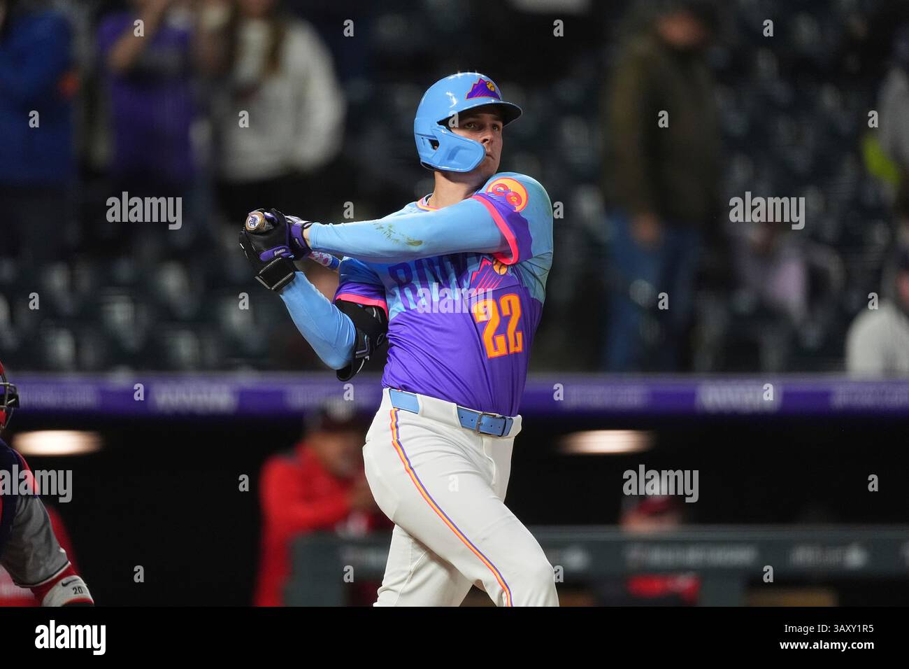 Colorado Rockies fielder Mickey Moniak (22) in the seventh inning of ...