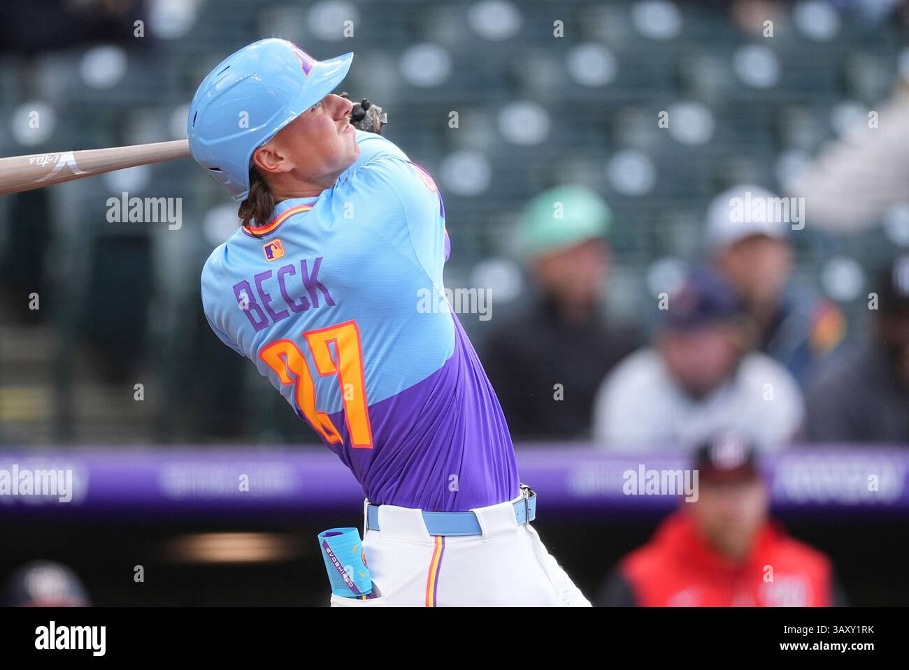 Colorado Rockies' Jordan Beck in the second inning of Game 2 of a split ...