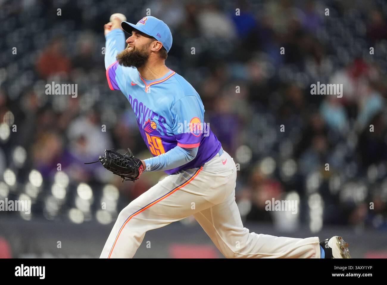 Colorado Rockies relief pitcher Jake Bird (59) in the seventh inning of ...