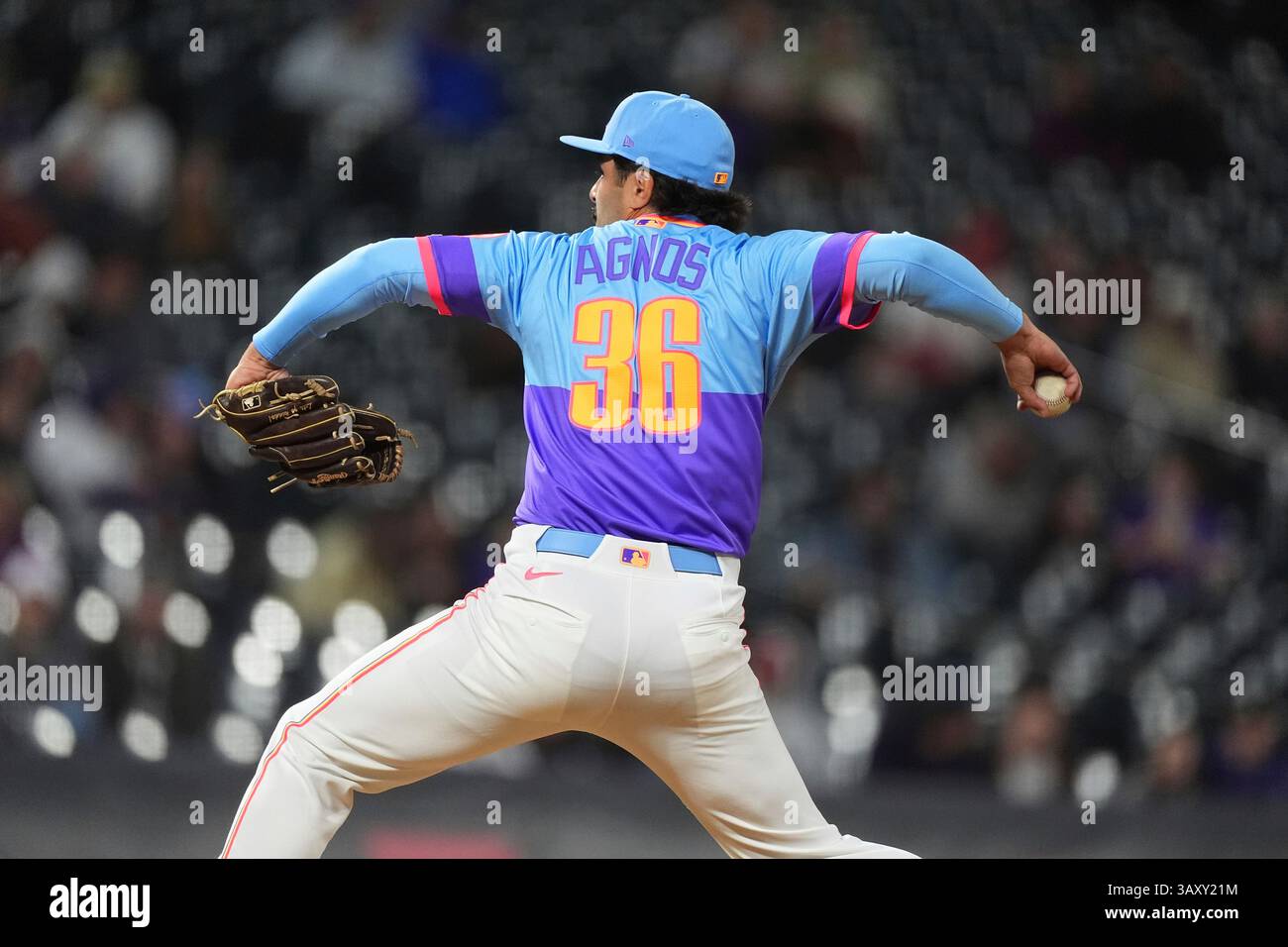 Colorado Rockies relief pitcher Zach Agnos in the eighth inning of Game ...