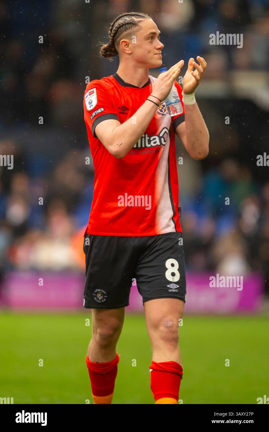 Luton on Monday 21st April 2025. Thelo Aasgaard of Luton Town applaud ...