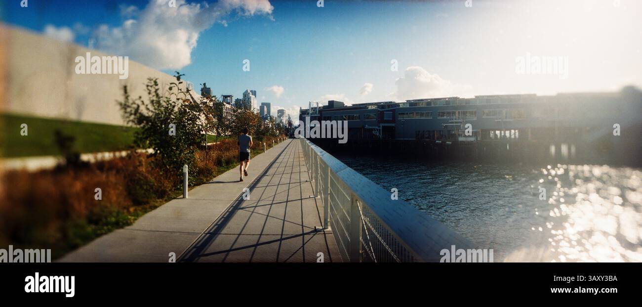 Panoramic view of promenade along the sea, Olympic Sculpture Park ...