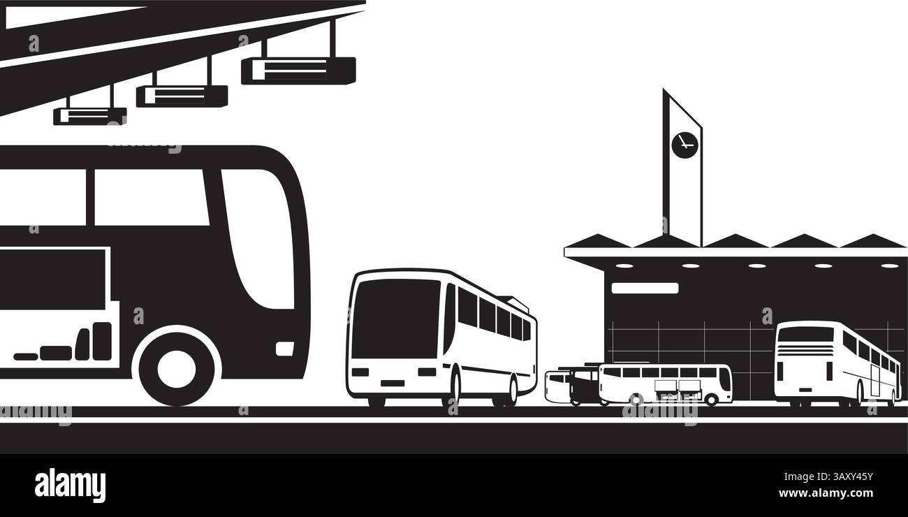 Buses arrive and depart at station - vector illustration Stock Vector ...
