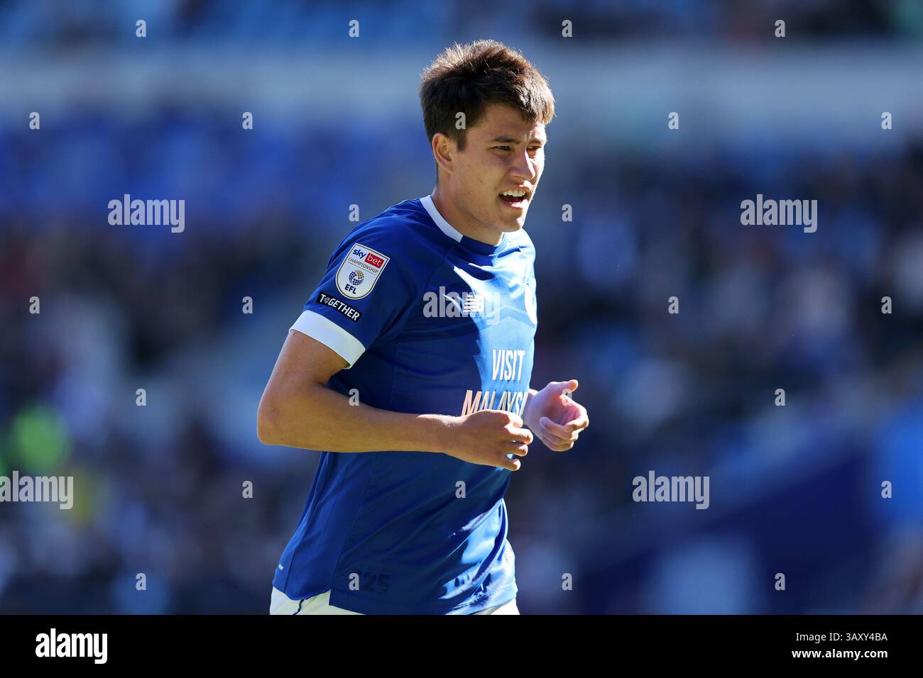 Cardiff, UK. 21st Apr, 2025. Rubin Colwill of Cardiff city looks on ...