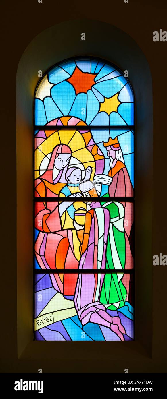 The Adoration of the Magi. A stained-glass window in the St James ...