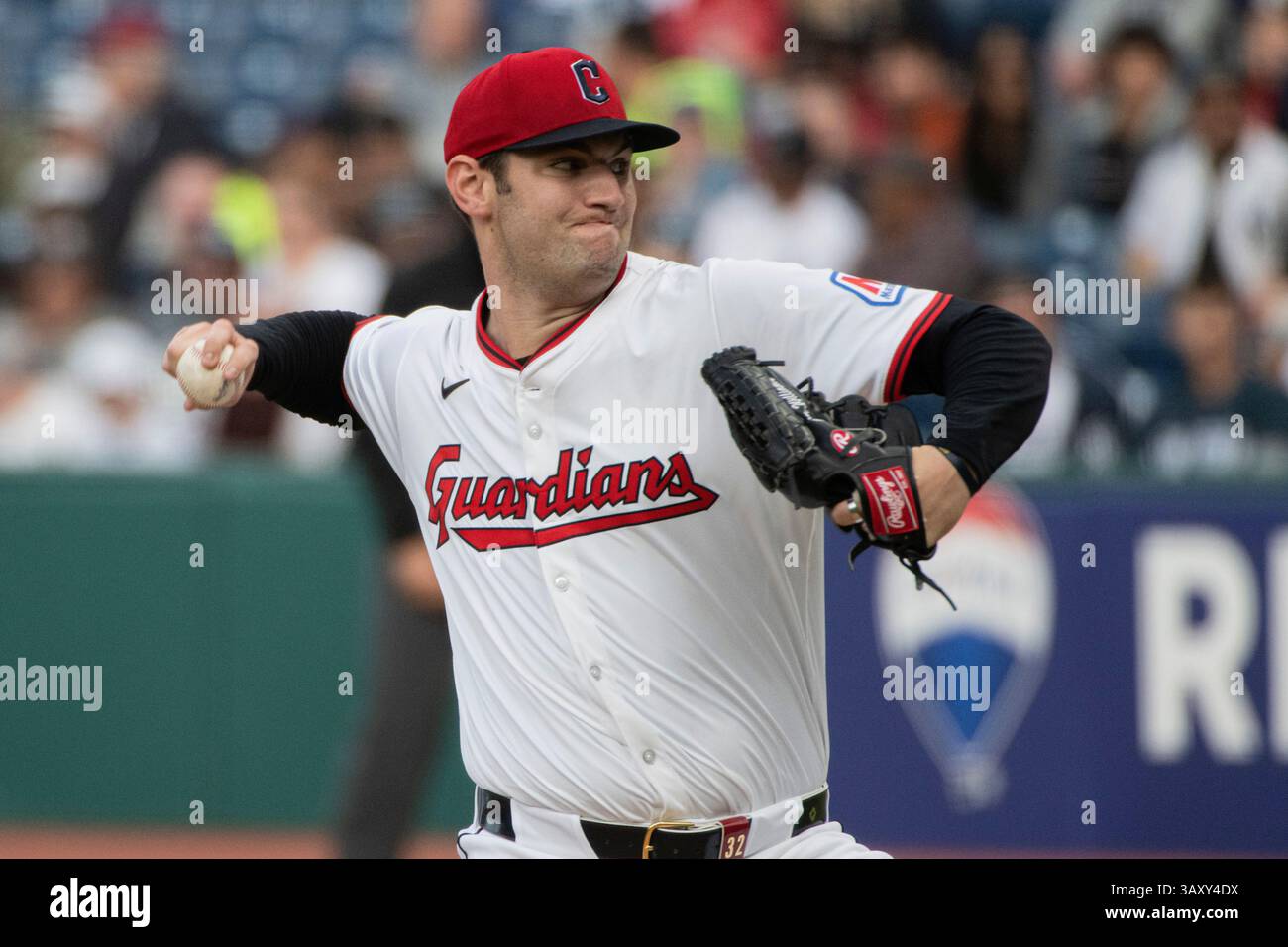 Cleveland Guardians starting pitcher Gavin Williams delivers against ...