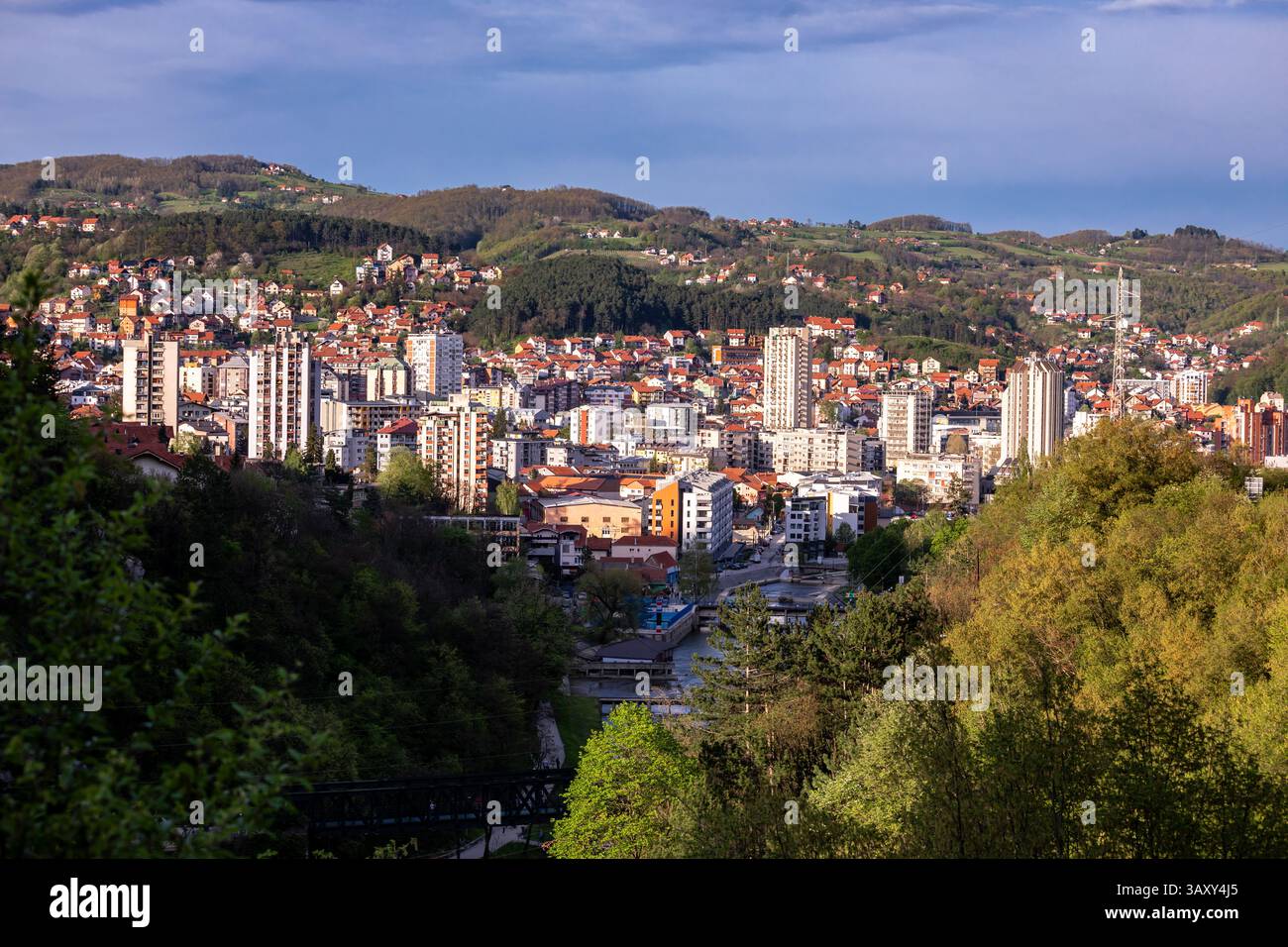Užice, a town in Serbia on the banks of the Djetinja River, surrounded ...