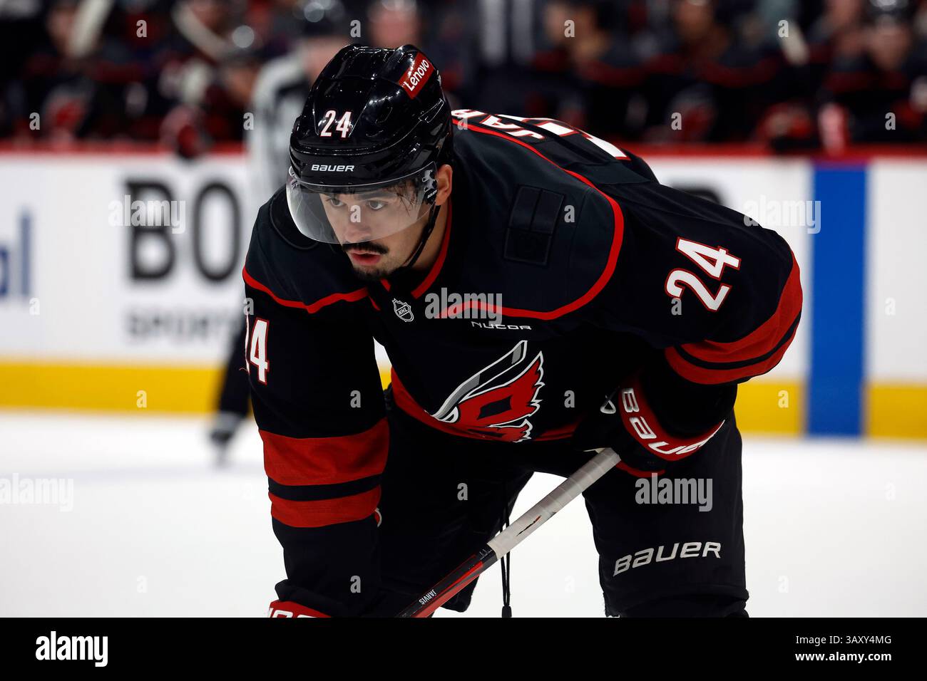 Carolina Hurricanes' Seth Jarvis (24) watches the puck against the New ...