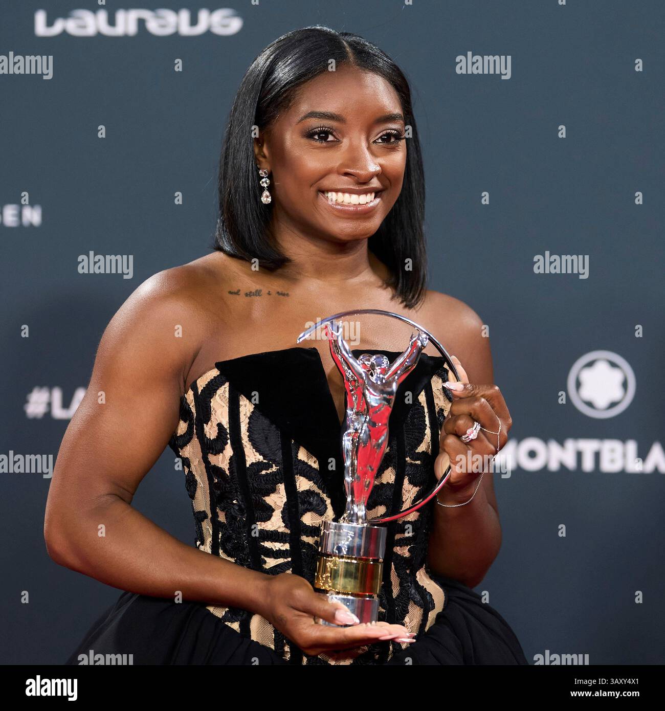 April 21, 2025, Madrid, Spain: American gymnast SIMONE BILES poses with ...
