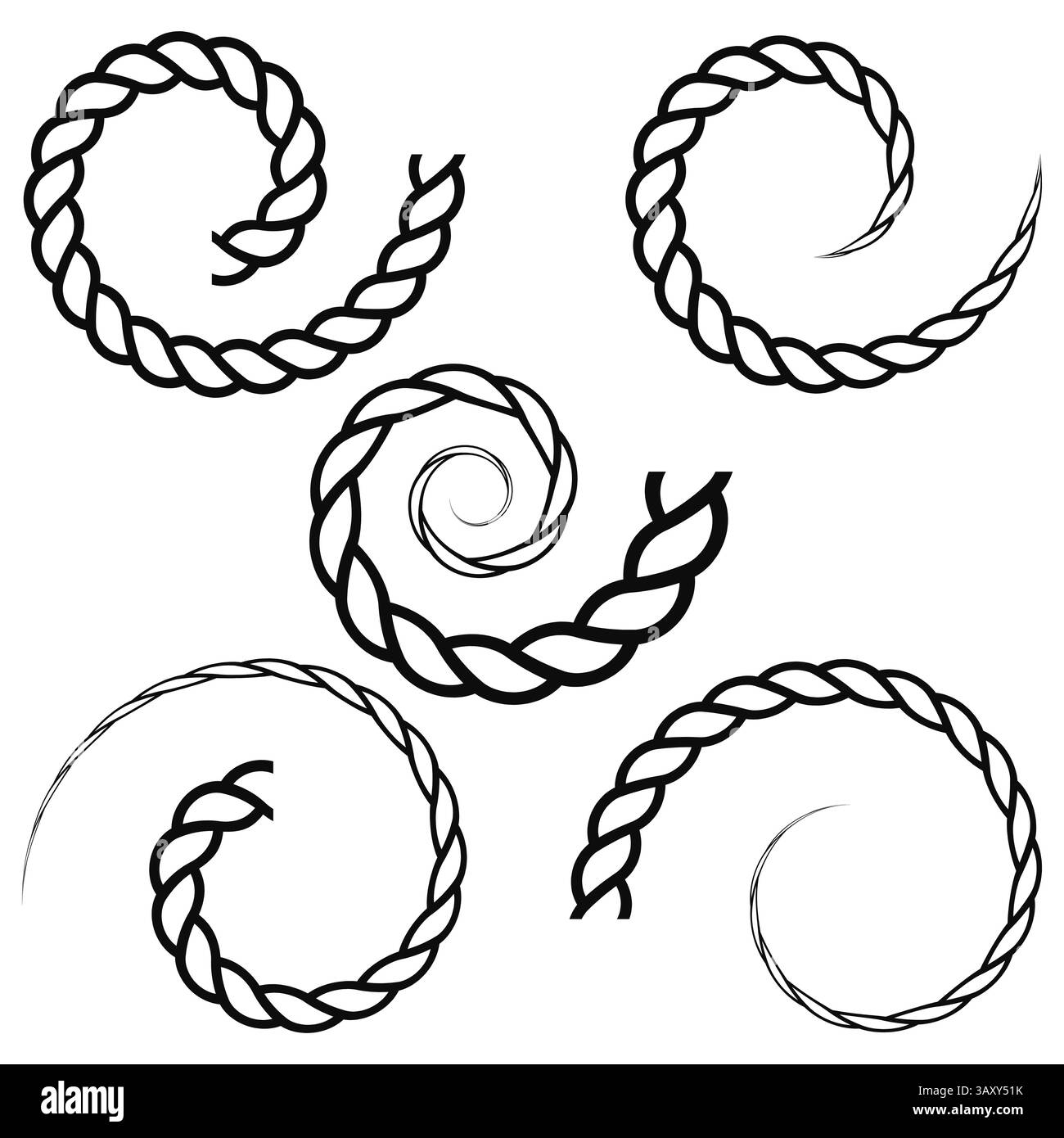Twisted rope swirls. Dynamic marine shapes. Nautical abstract design ...