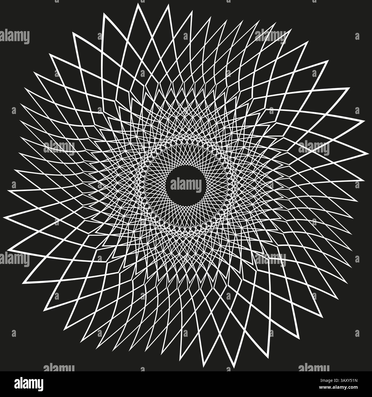 Circular grid symmetry. Abstract net vector. White lines design. Black background pattern Stock ...