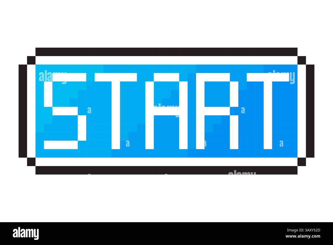 Start button icon. Pixel start text. Blue gradient background. Vector ...