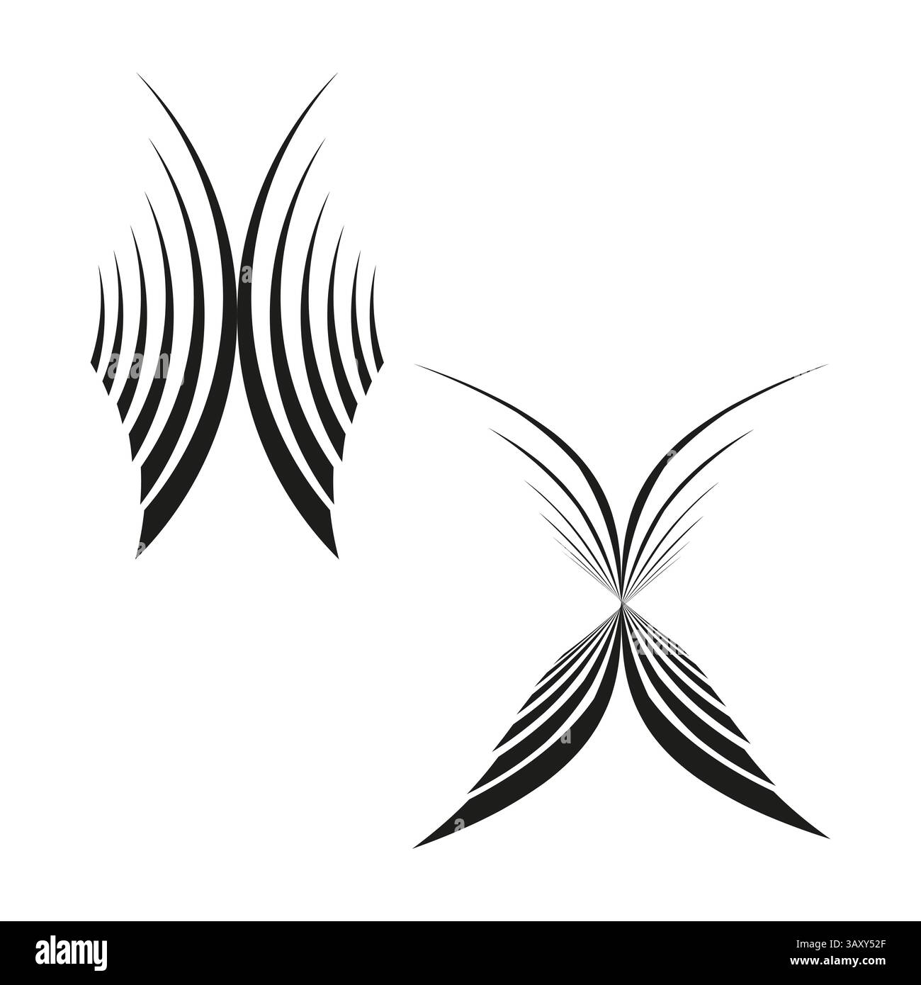 Abstract wings icon. Curved line pattern. Vector motion symbol. Black ...