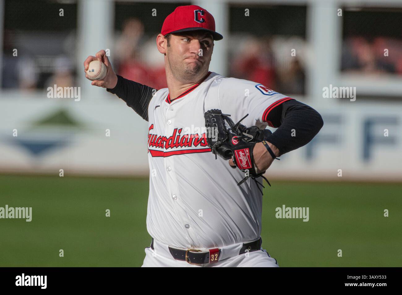 Cleveland Guardians starting pitcher Gavin Williams delivers against ...