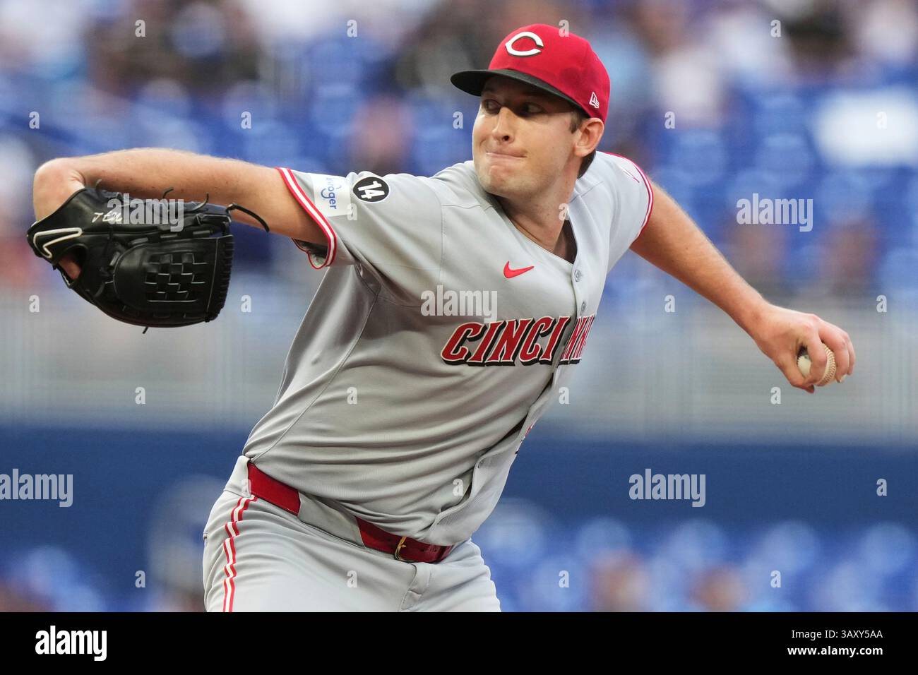 Cincinnati Reds starting pitcher Nick Lodolo throws during the first inning of a baseball game ...