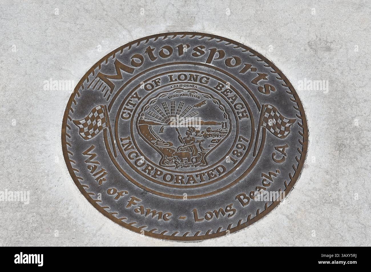 LONG BEACH, CALIFORNIA - 19 APR 2025: Motorsports Walk of Fame plaque ...