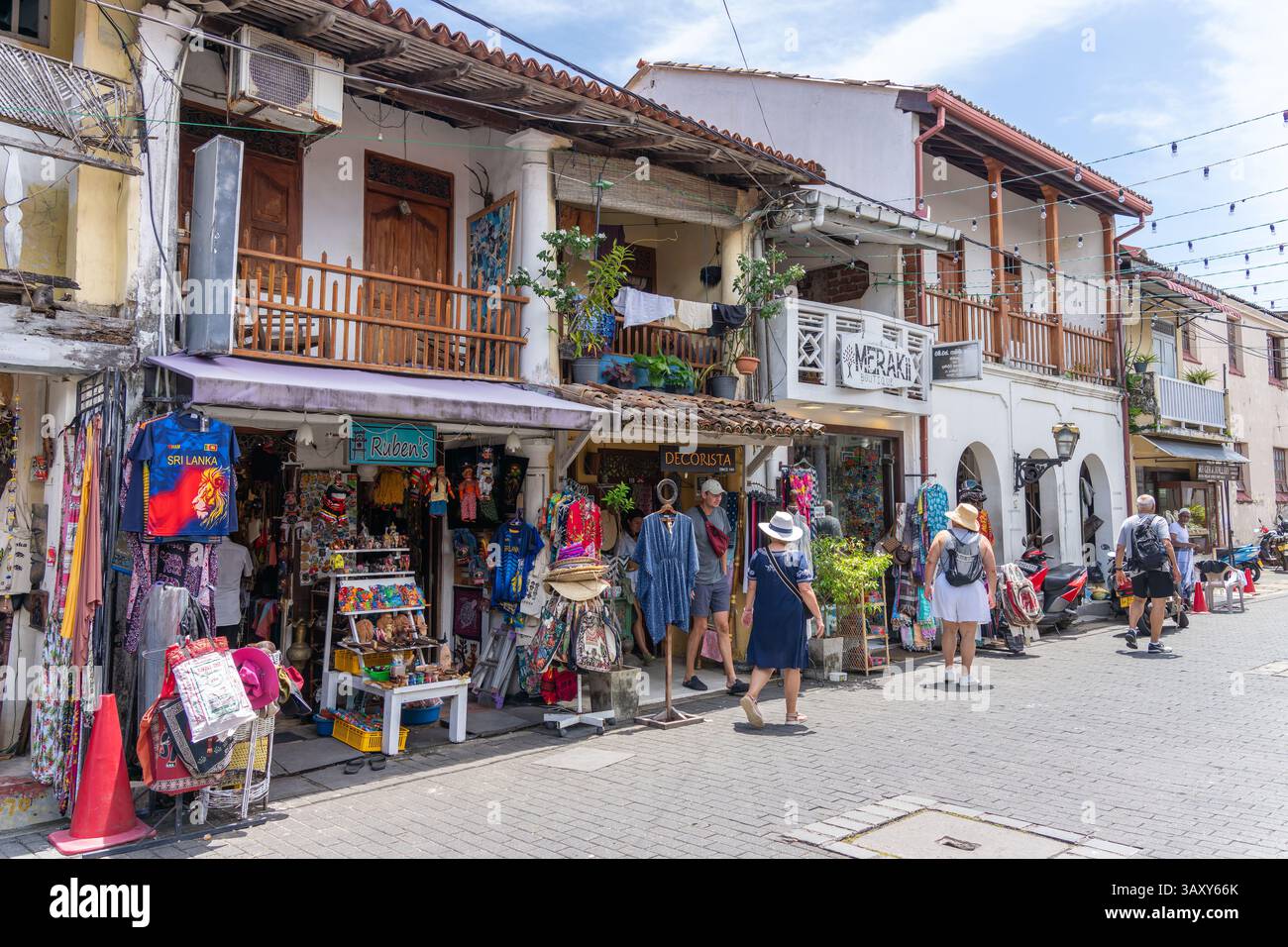Galle Sri Lanka - September 14 2024; Tourists in street of shops and ...