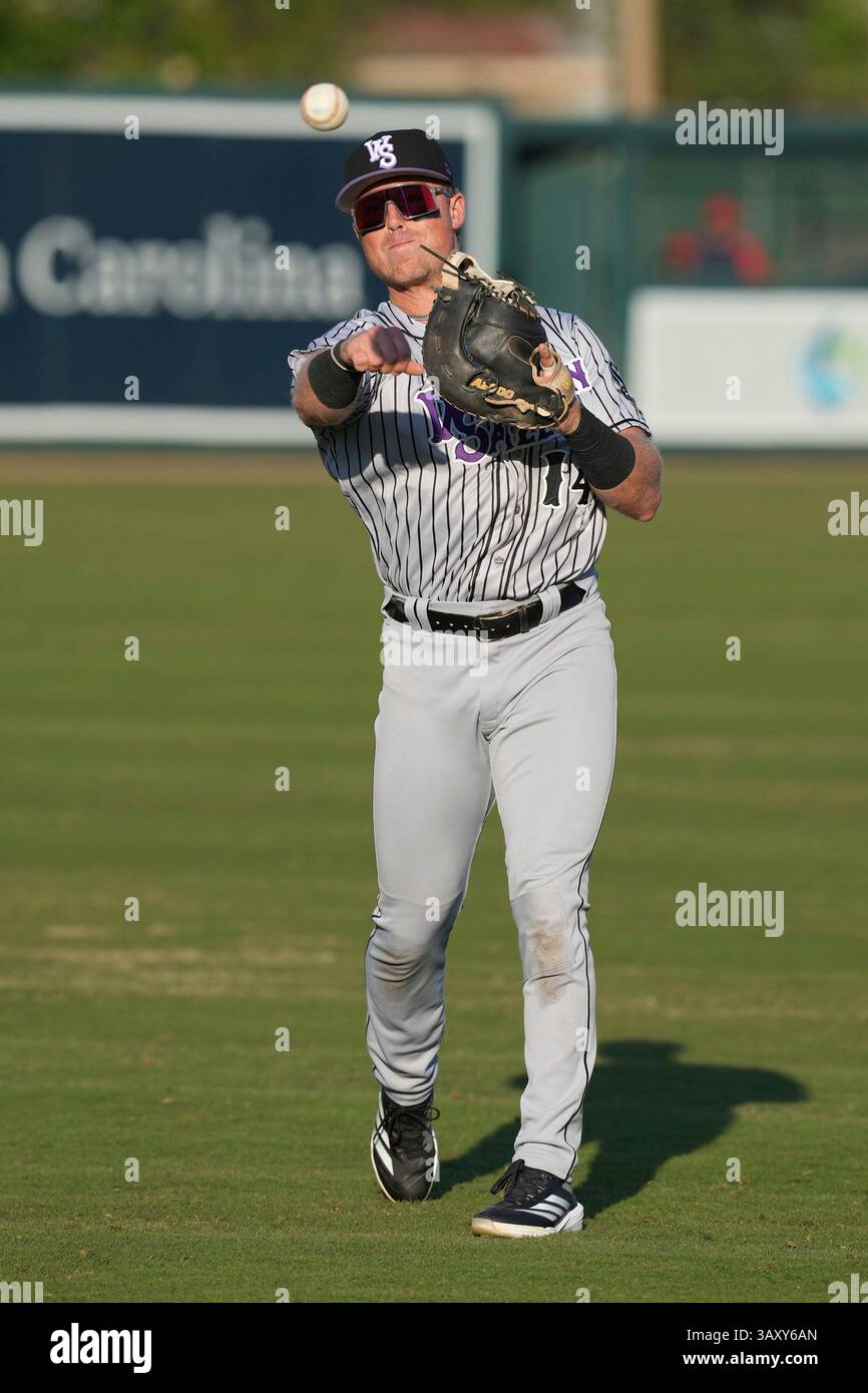 Ryan Galanie (14) of the Winston-Salem Dash warms up before a South ...