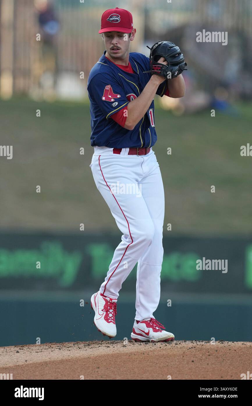 Hayden Mullins (16) of the Greenville Drive delivers a pitch in a South ...