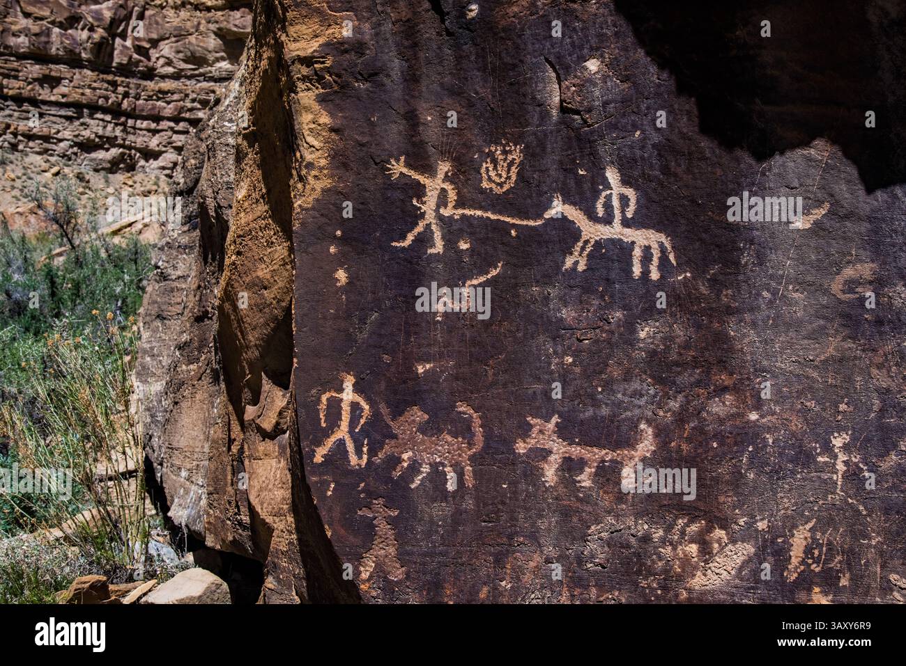 Images of ancient petroglyphs and pictographs in Nine Mile Canyon. Rock ...