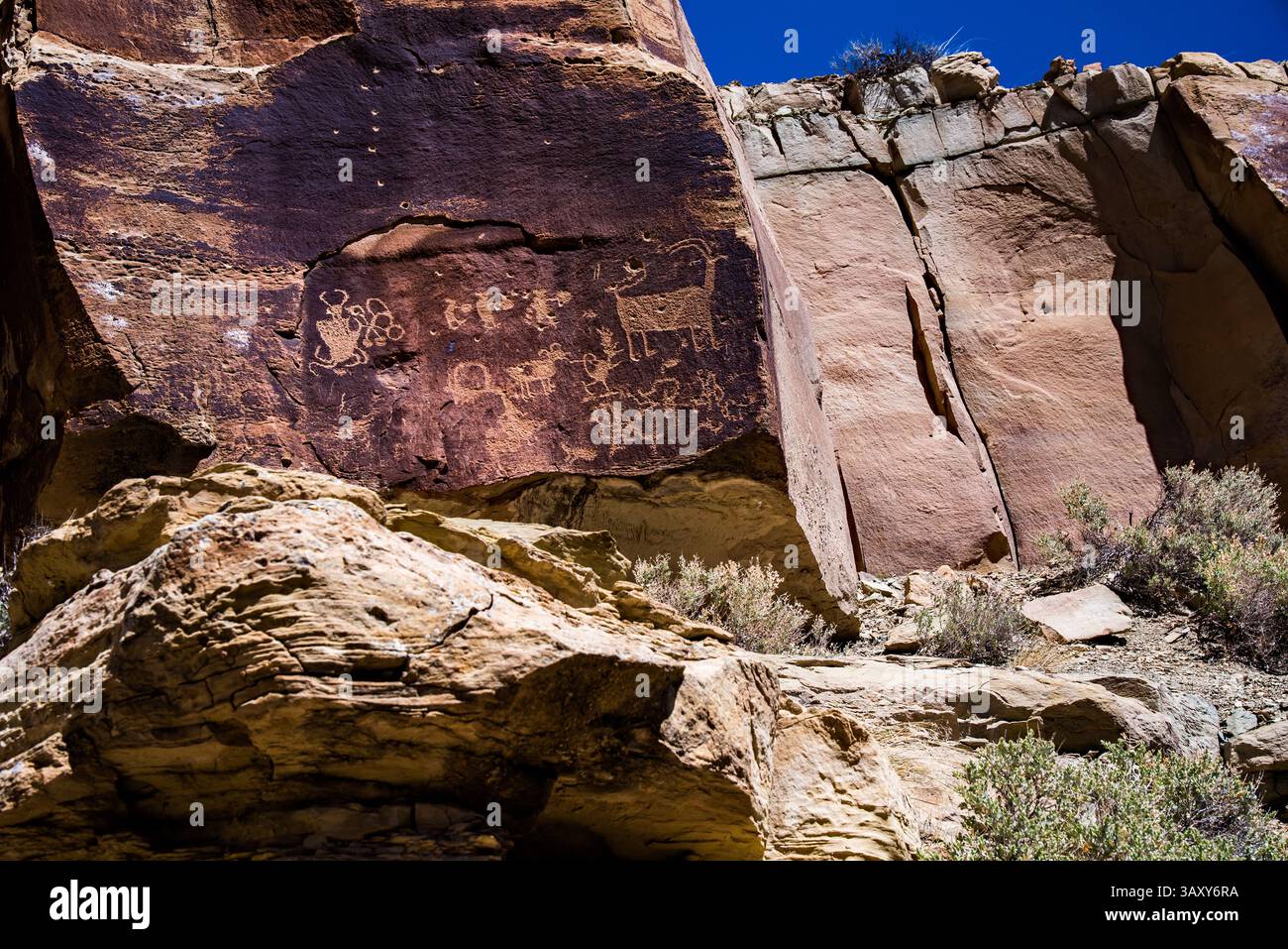 Images of ancient petroglyphs and pictographs in Nine Mile Canyon. Rock ...