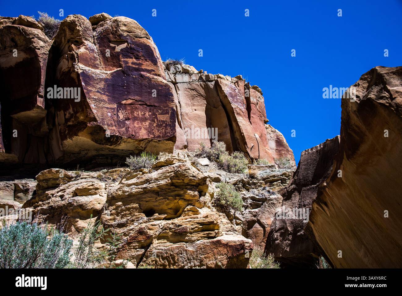Images of ancient petroglyphs and pictographs in Nine Mile Canyon. Rock ...