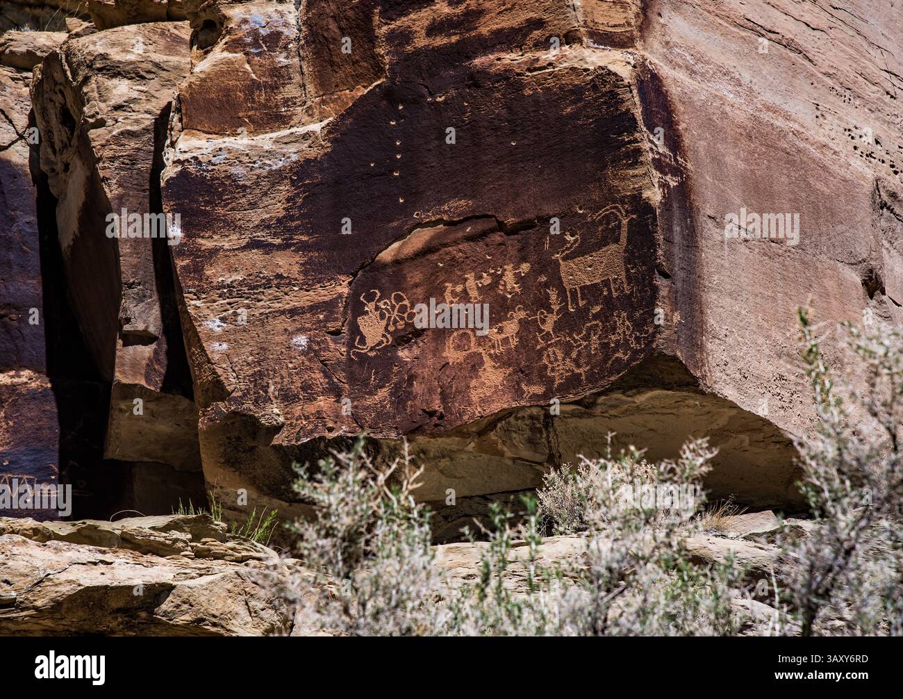 Images of ancient petroglyphs and pictographs in Nine Mile Canyon. Rock ...