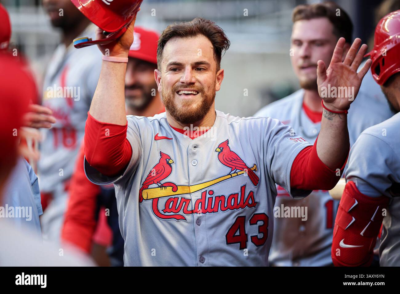 St. Louis Cardinals catcher Pedro Pagés (43) celebrates with teammates ...